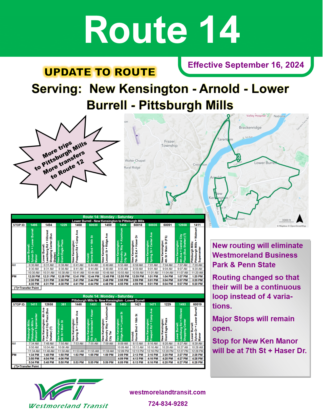 Route Changes Starting September 16, 2024 - Westmoreland Transit Authority