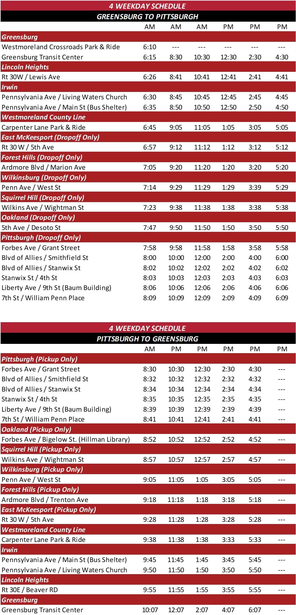 Route 4 Greensburg – Pittsburgh - Westmoreland Transit Authority