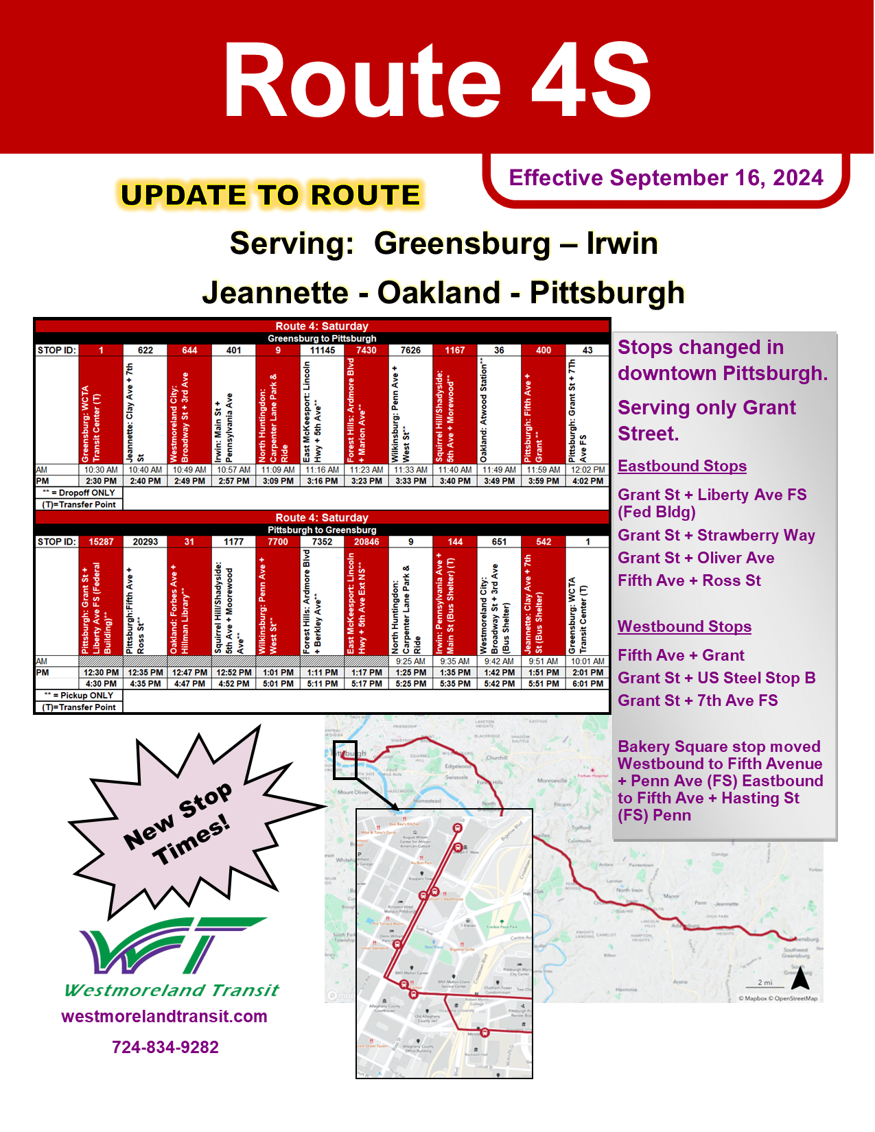 Route Changes Starting September 16, 2024 - Westmoreland Transit Authority